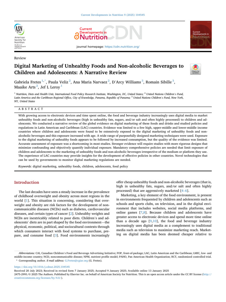 Digital Marketing of Unhealthy Foods and Non Alcoholic - 2025 - Current ...