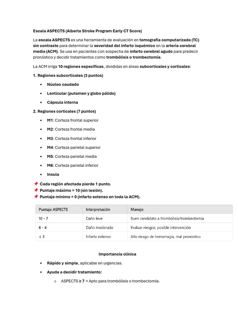 Escala ASPECTS en infarto cerebral | PDF