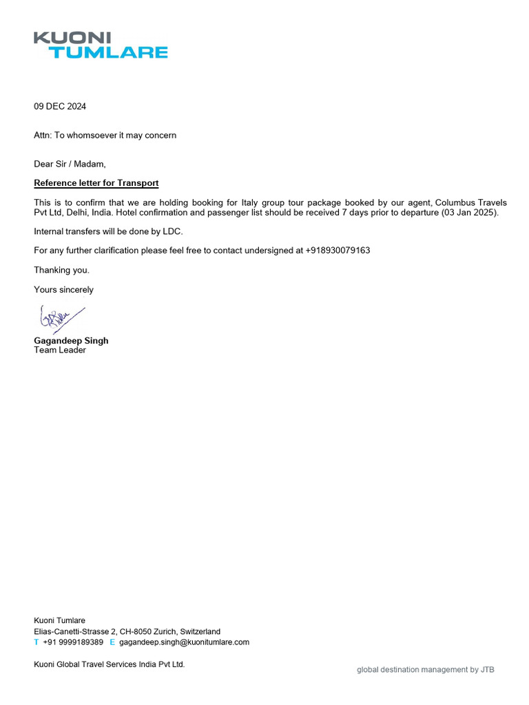 Transport Letter | PDF