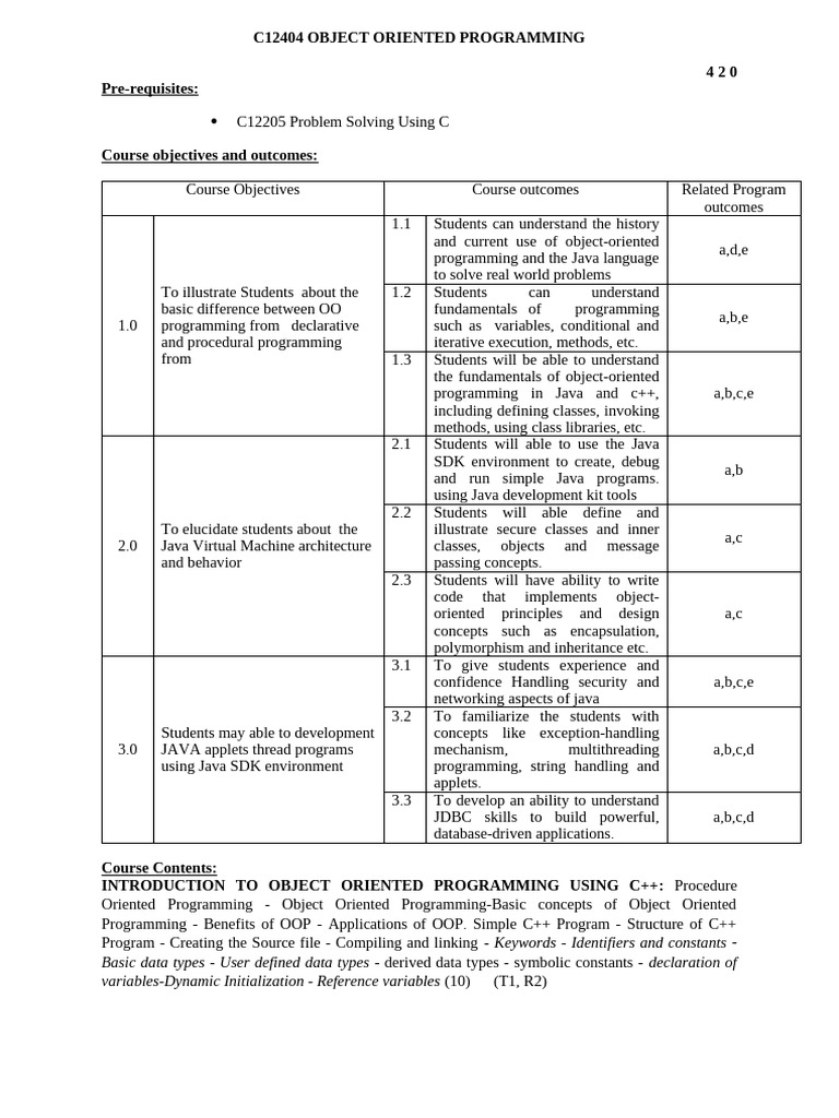 oops course plan | PDF | Method (Computer Programming) | Class ...