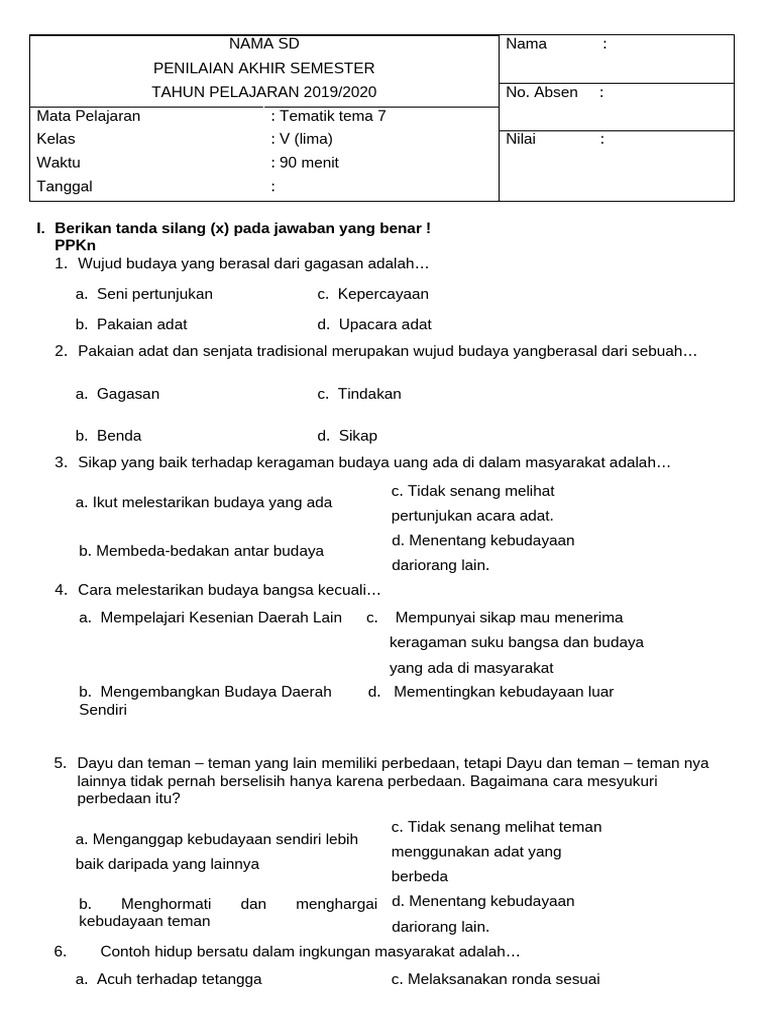 Soal Pas Tema 7 | PDF