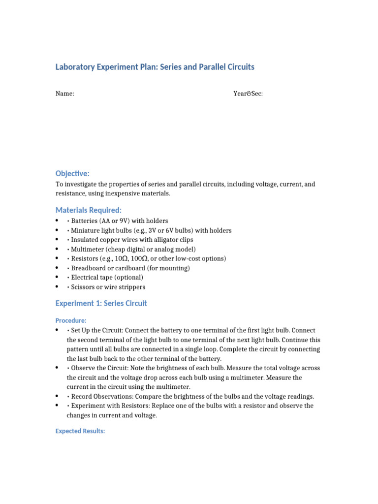 Series and Parallel Circuits - Laboratory-1 | PDF | Series And Parallel ...