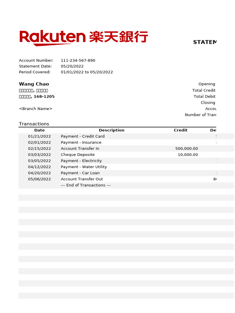 Editable Bank Statement Template | PDF