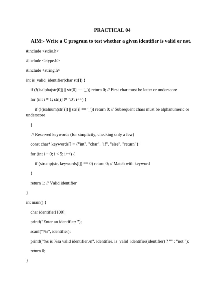 Validating C Identifiers Program | PDF