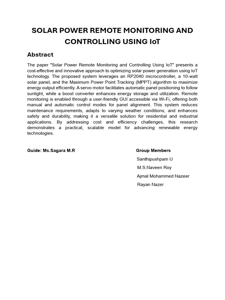 Solar Power Remote Monitoring And Controlling Using Iot Pdf