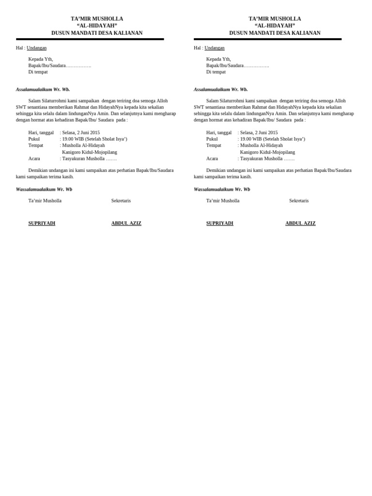 undangan mushollah | PDF