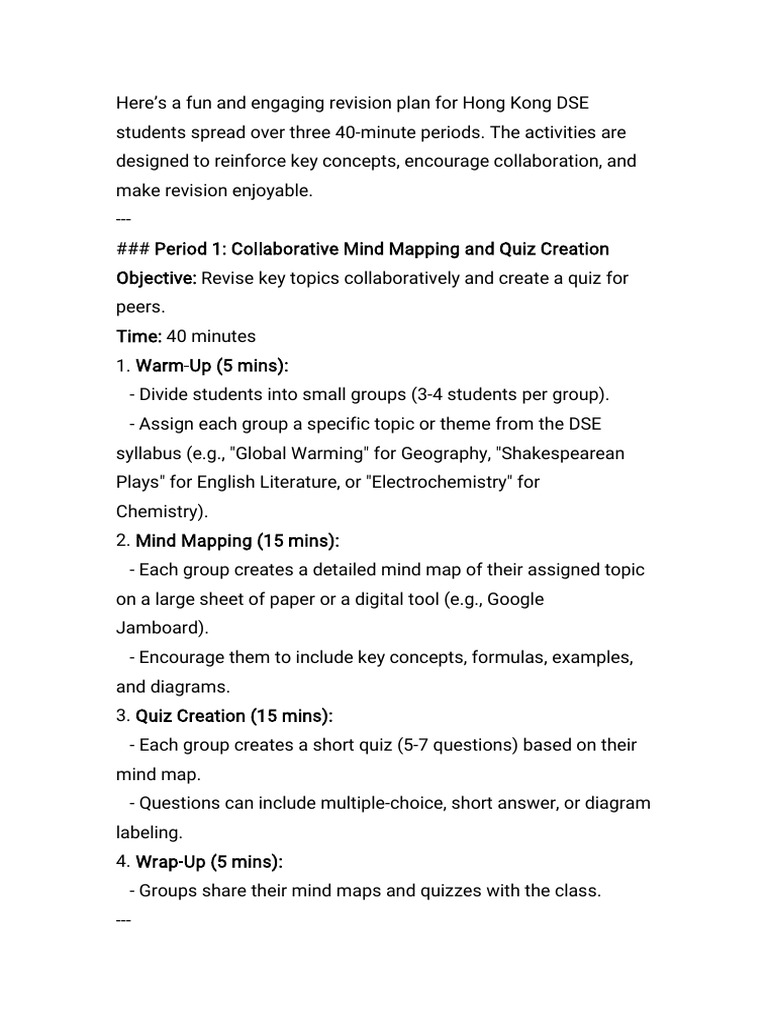 Engaging DSE Revision Plan for Students | PDF | Quiz | Cognition