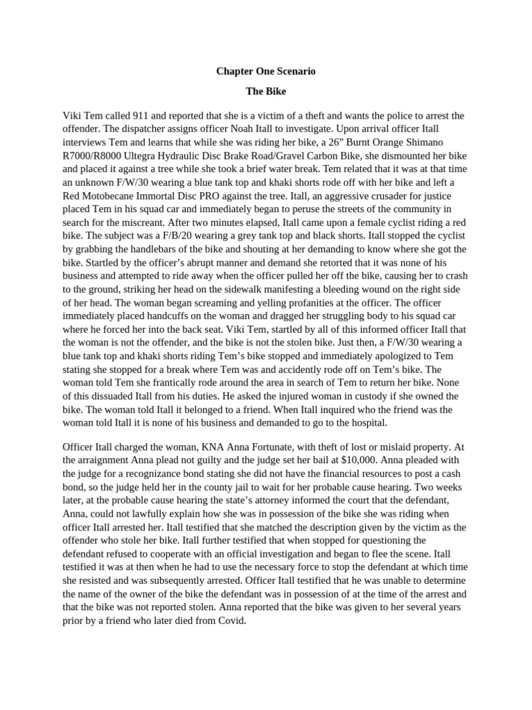 Chapter One Scenario - The Bike | PDF | Arrest | Bail