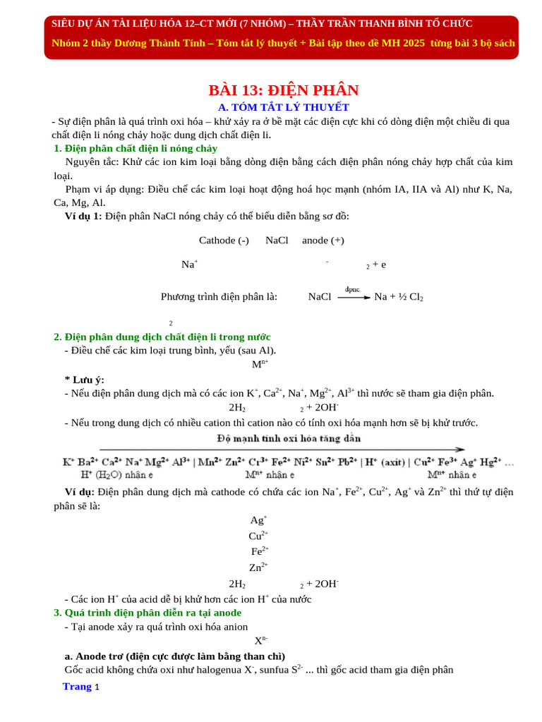 13. Bài 13 Điện Phân Ctst.nguyen Thi Dung.ok | PDF