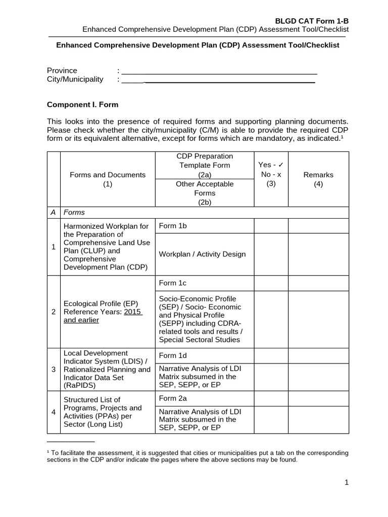 BLGD Form 1-B CDP Assessment - Component 1,2,3 | PDF | Government ...