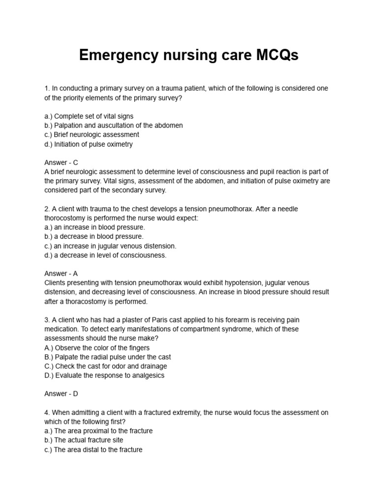 Emergency Nursing Care MCQs by Subhash Choudhary | PDF | Shock ...