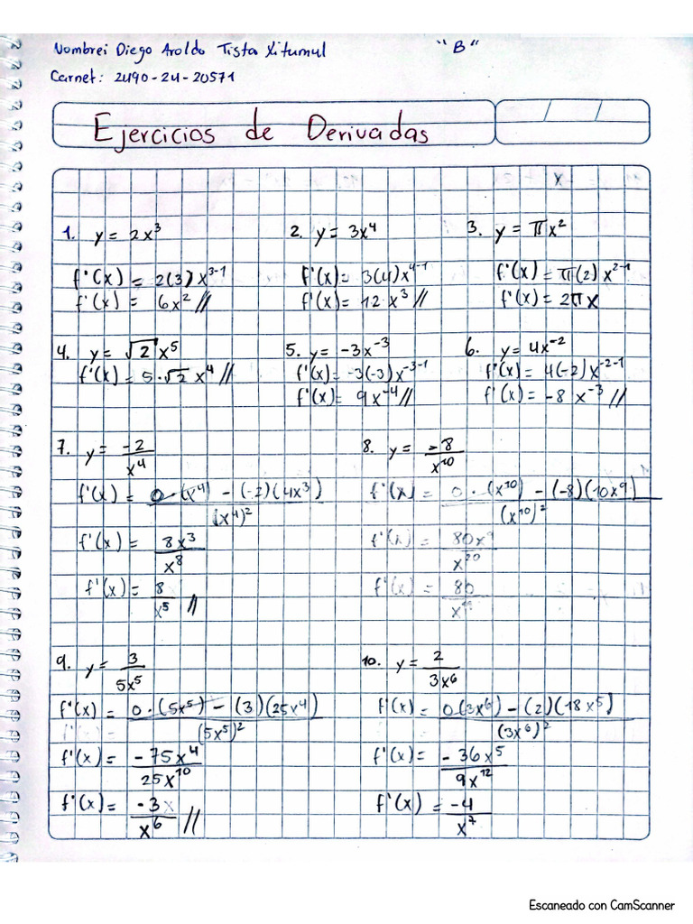 Ejercicios de Derivadas | PDF