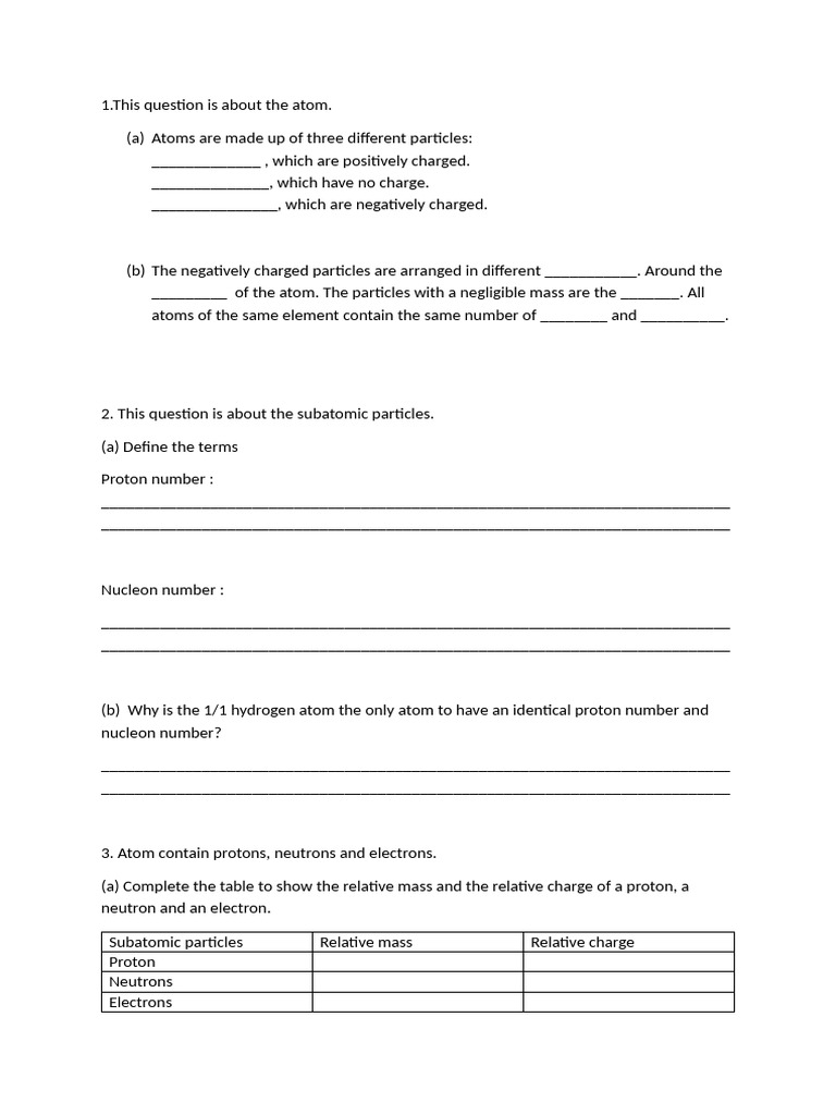 Chem test topic 1 | PDF | Atoms | Proton