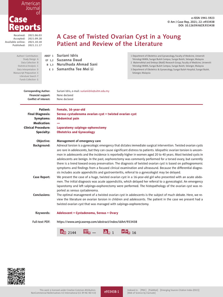 amjcaserep-22-e933438 | PDF | Ovarian Cancer | Ovary