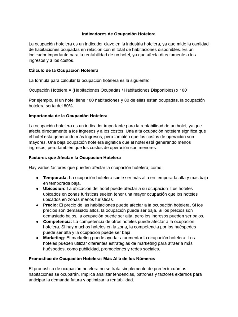 Pronóstico y Ejemplos de Ocupación Hotelera | PDF | Hotel | Marketing