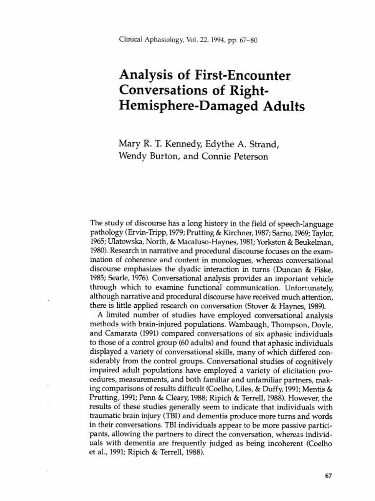 Object - Analysis of First-Encounter Conversations of Right-Hemisphere-Damaged Adults | PDF
