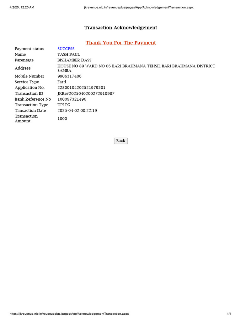 Yashpal Fard Receipt | PDF