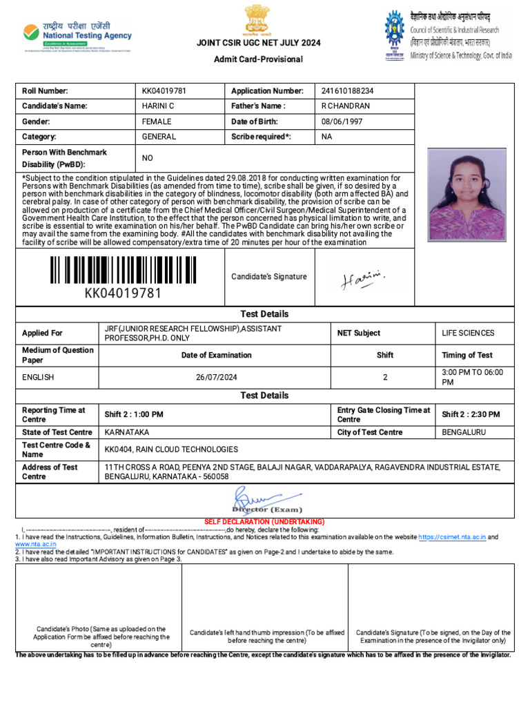 Joint Csir-Ugc Net June-2024 - India | PDF | Identity Document
