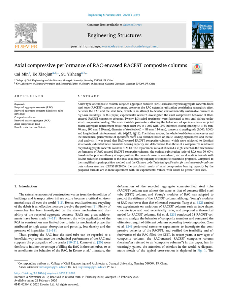 Axial Compressive Performance of RAC-Encased RACFST Composite Columns ...