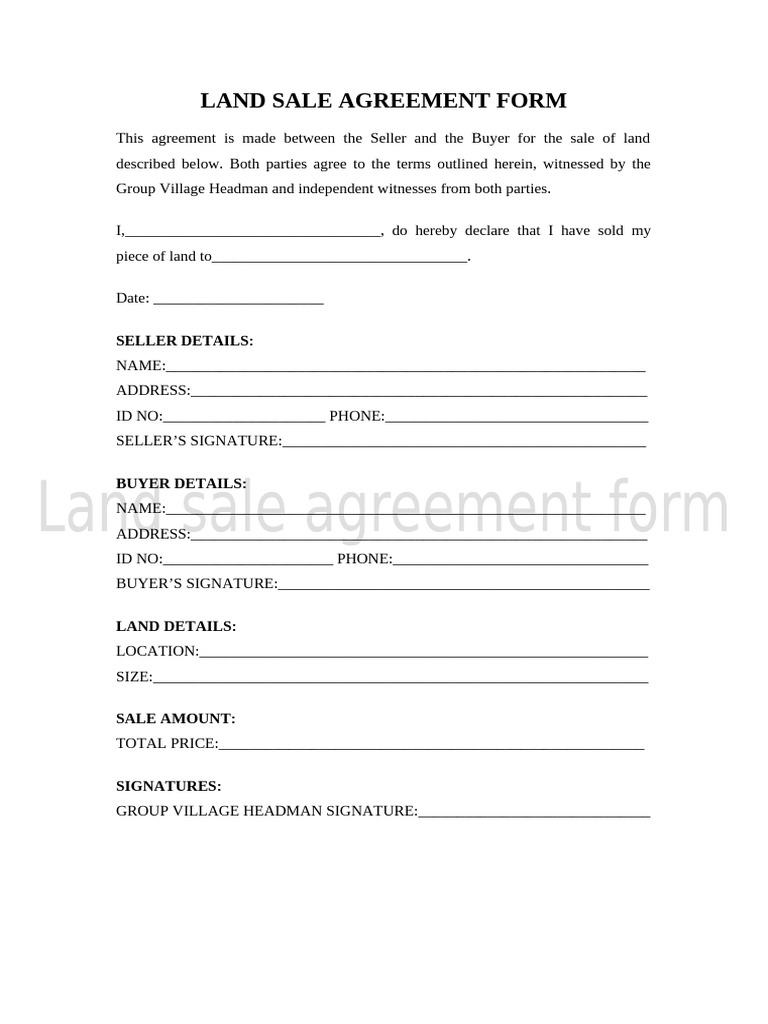 Land Sale Agreement Form Template | PDF