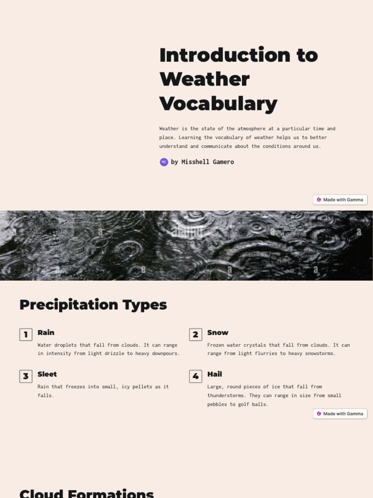 Introduction To Weather Vocabulary | PDF | Cloud | Rain