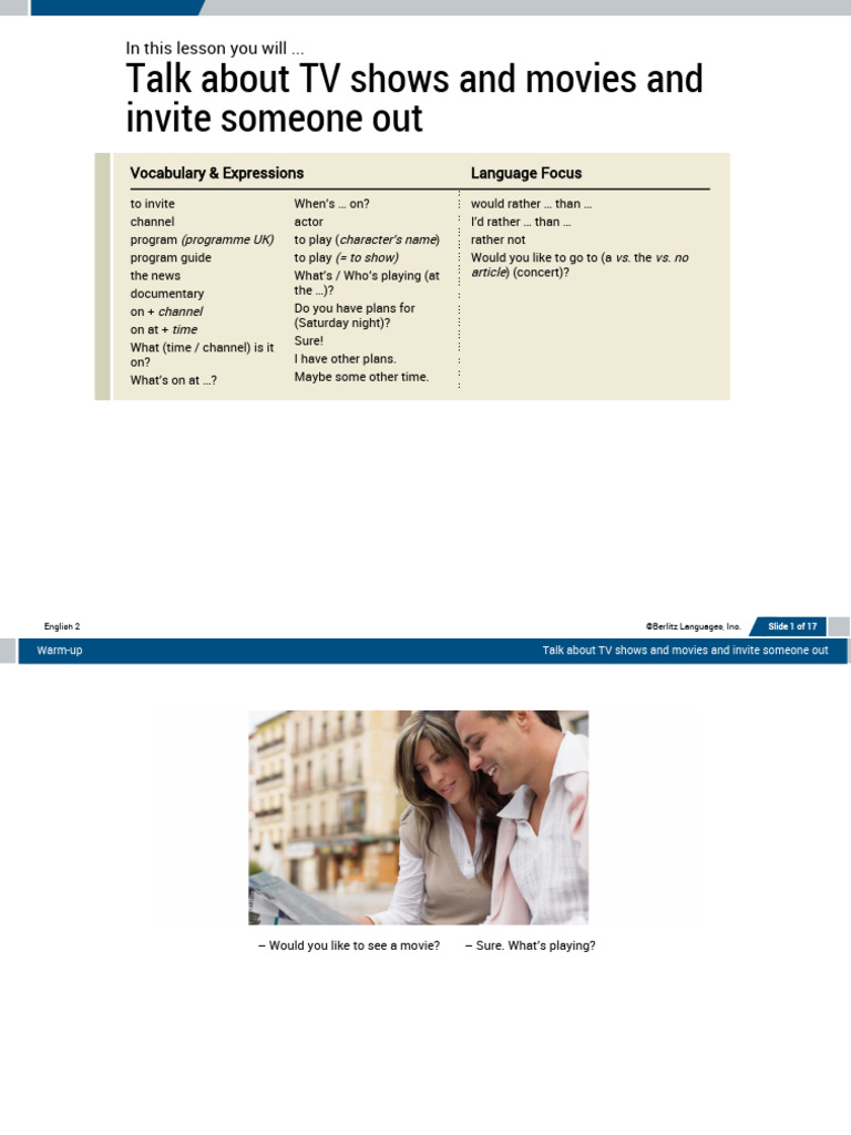 LEVEL 2 UNIT 26 Talk About TV Shows and Movies Andinvite Someone Out | PDF