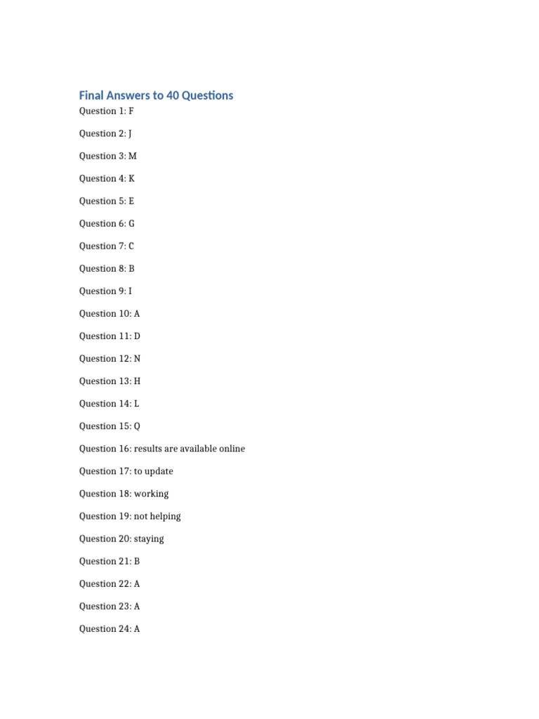 Final Answers to 40 Questions | PDF