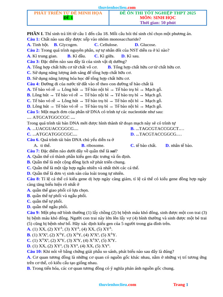 Bo 30 de Thi Thu TN THPT 2025 Mon Sinh | PDF