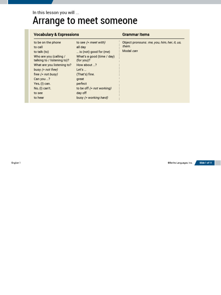 Arrange Meetings: Vocabulary & Grammar | PDF | Linguistics