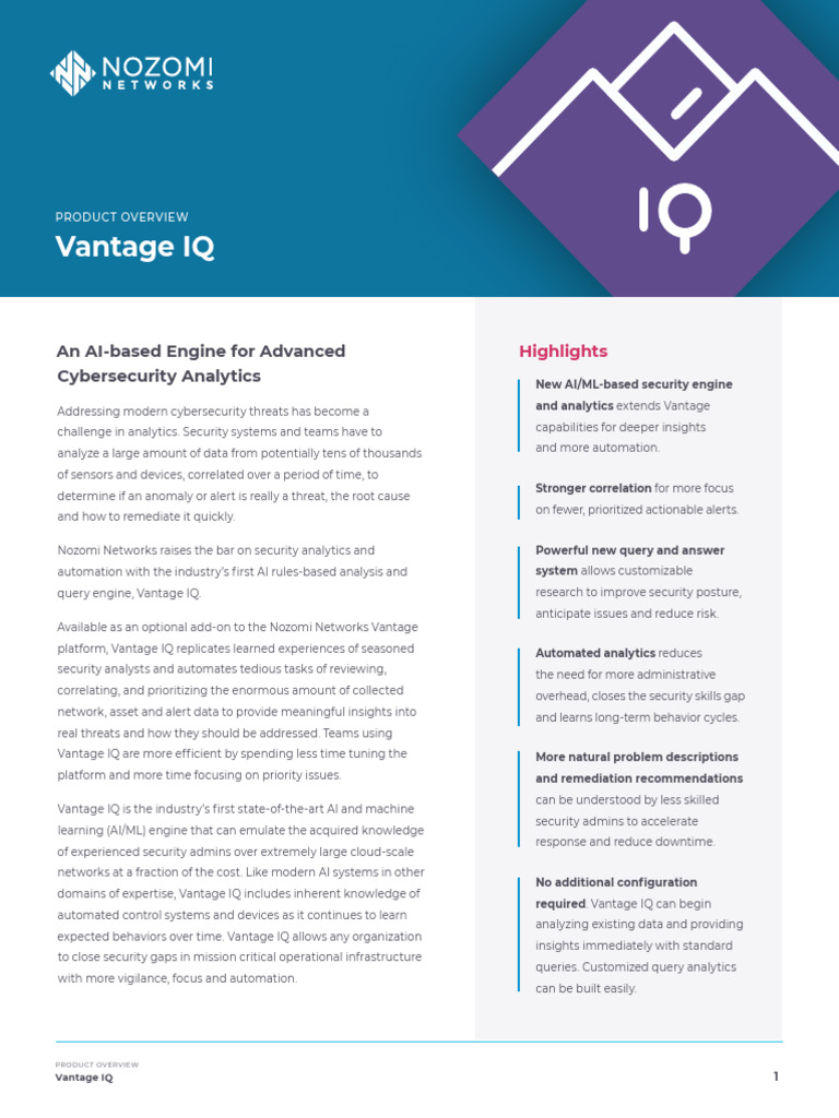 Nozomi-Networks-Vantage-IQ-Product-Overview | PDF | Analytics | Artificial Intelligence