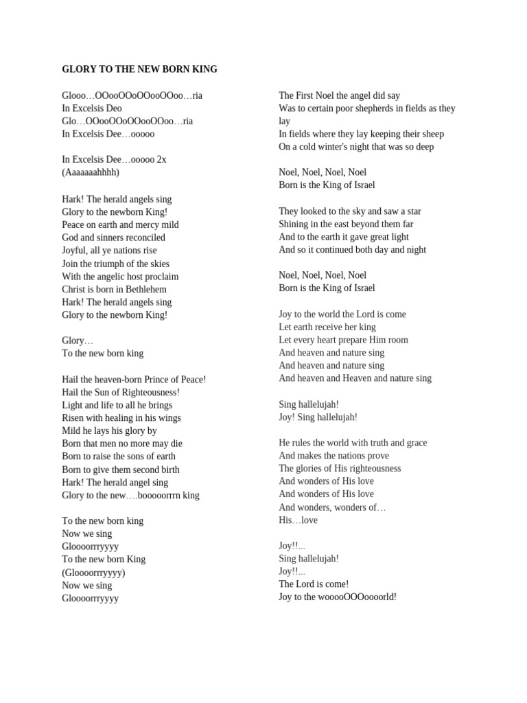 GLORY TO THE NEW BORN KING-Lyrics | PDF
