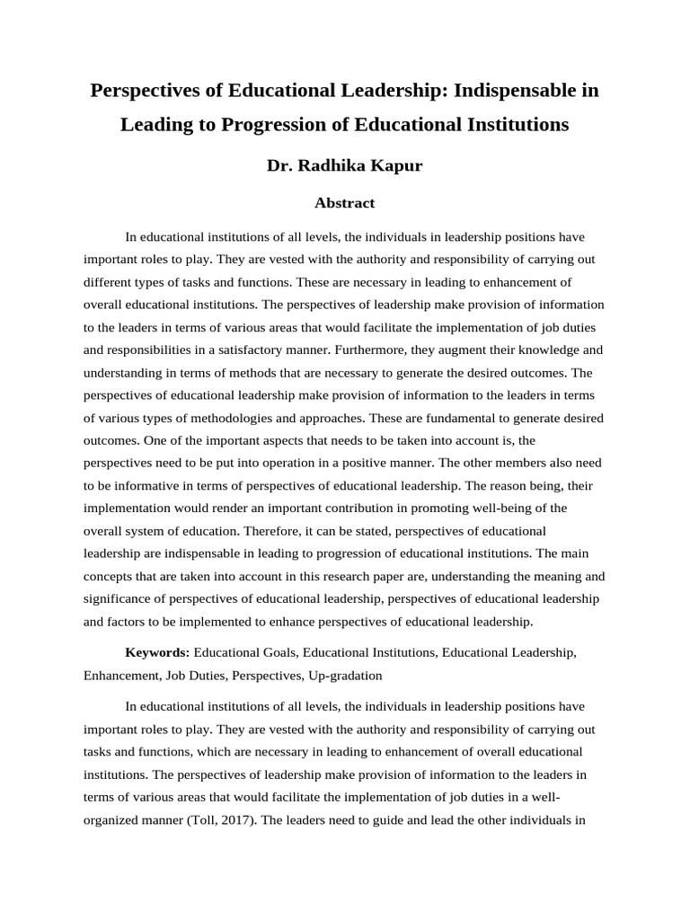 Perspectivesof Educational Leadership 12 | PDF | Leadership ...