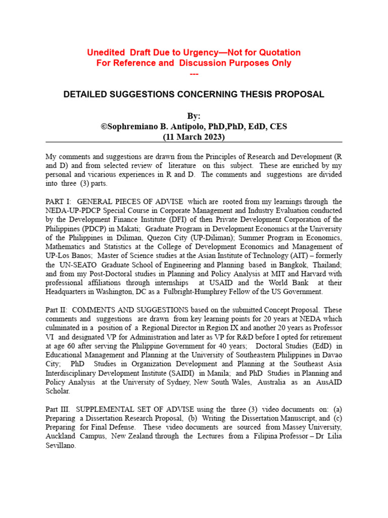 Detailed Suggestions Thesis Proposal | PDF | Hypothesis | Survey ...