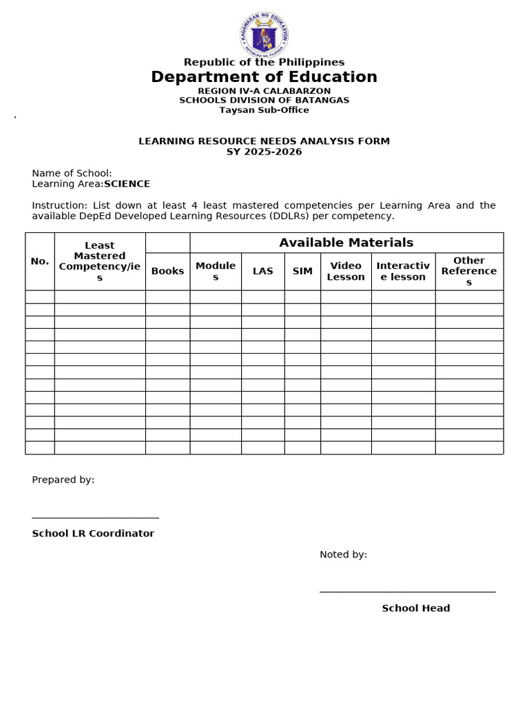 BLANK Needs-Analysis-Form | PDF | Southeast Asia | Government Institutions