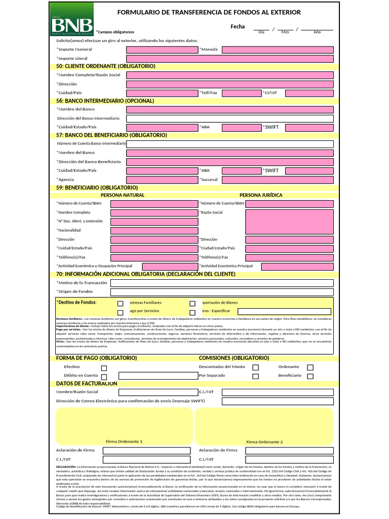 Formulario Solicitud Transferencia Al Exterior | PDF | Transferencia ...