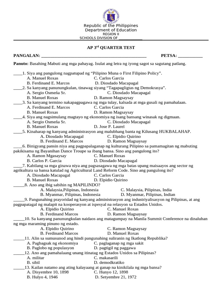 3rd Quarter AP-2023 | PDF