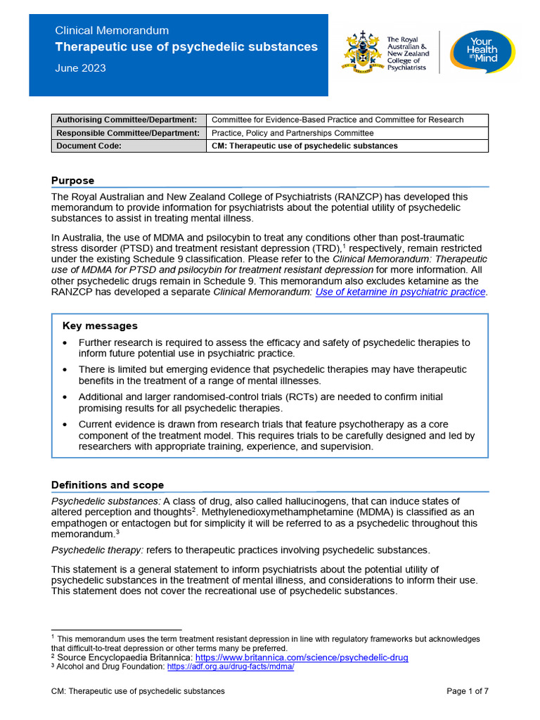 Psychedelic Substances in Mental Health Treatment | PDF | Psychedelic ...