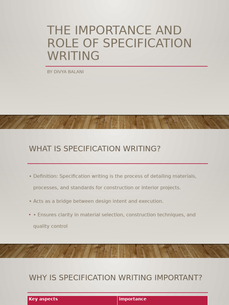 The Importance and Role of Specification Writing | PDF | Specification (Technical Standard ...
