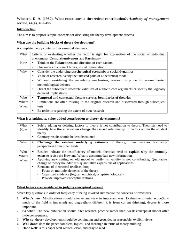 Defining Theoretical Contributions in Research | PDF | Theory | Methodology