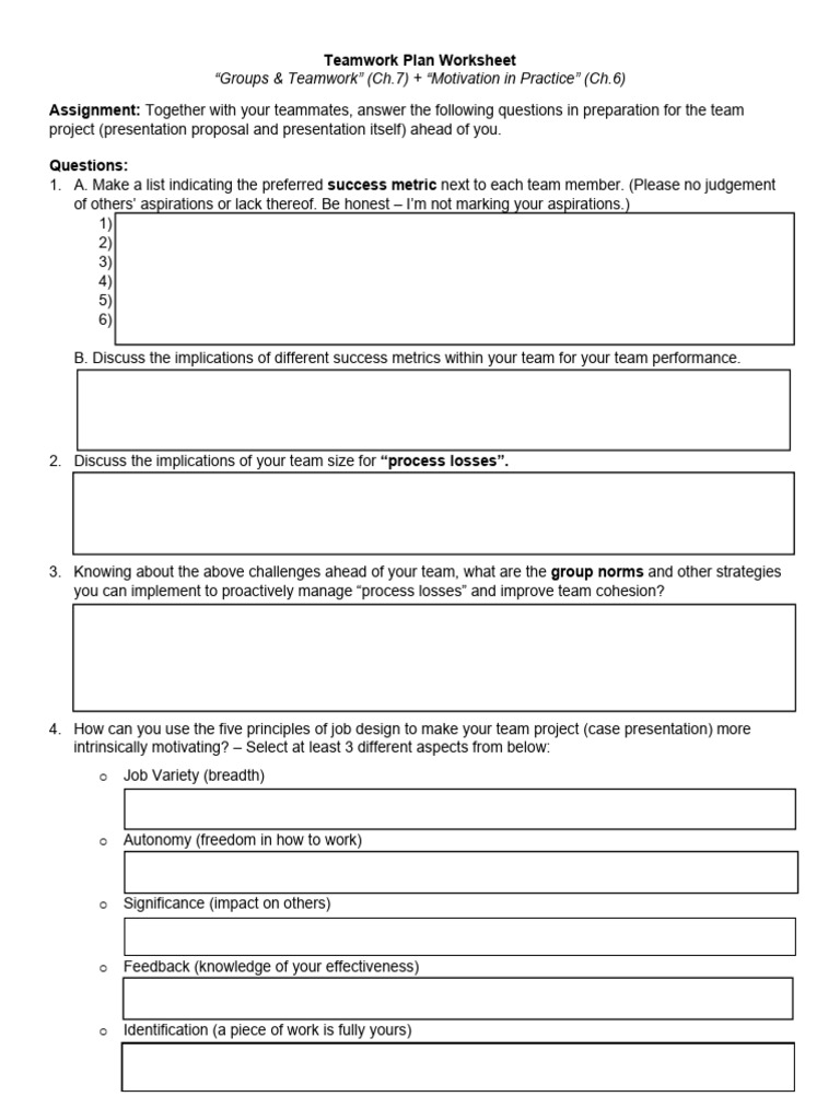 Teamwork Plan Worksheet | PDF