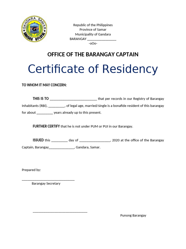 Certificate of Residency | PDF