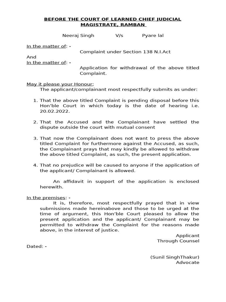 application withdrawal neeraj | PDF | Affidavit | Justice