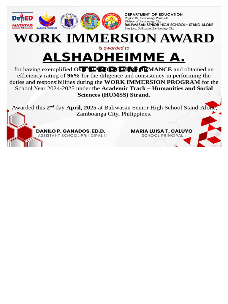 Work-Immersion-Award | PDF