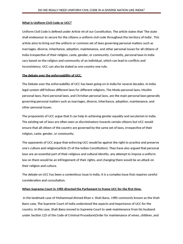 Article On Uniform Civil Code | PDF | Justice | Crime & Violence