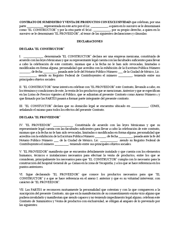 Contrato de Exclusividad Constructora - Proveedor | PDF