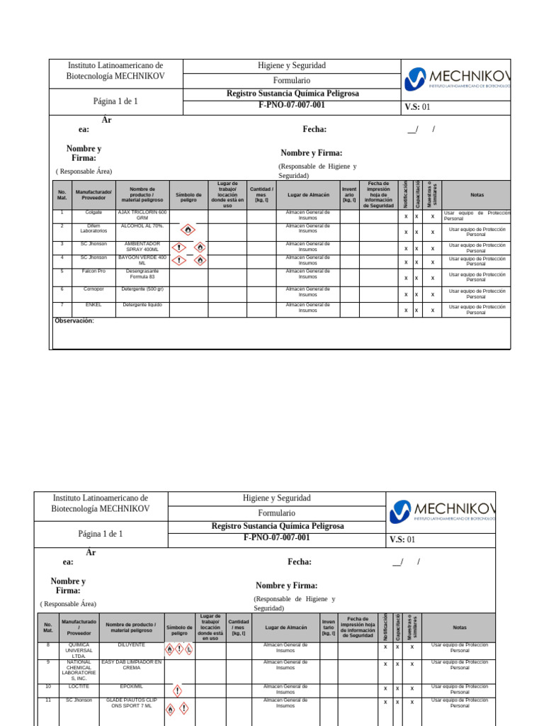 Formulario Registro de Material peligroso AGI | PDF
