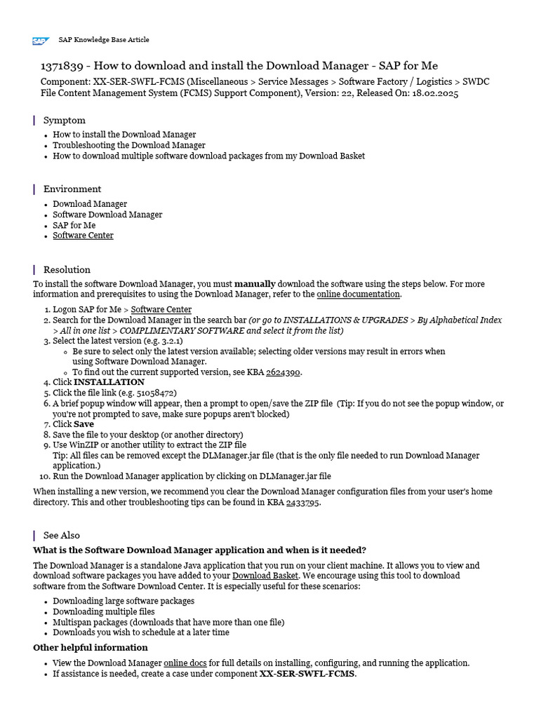 Note 1371839 - How To Download and Install The Download Manager - SAP For Me | PDF | Zip (File ...