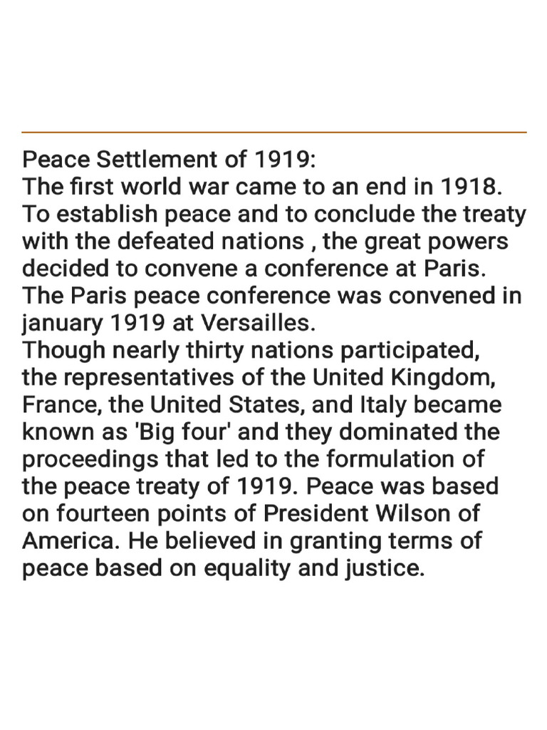 Peace Settlement of 1919 | PDF
