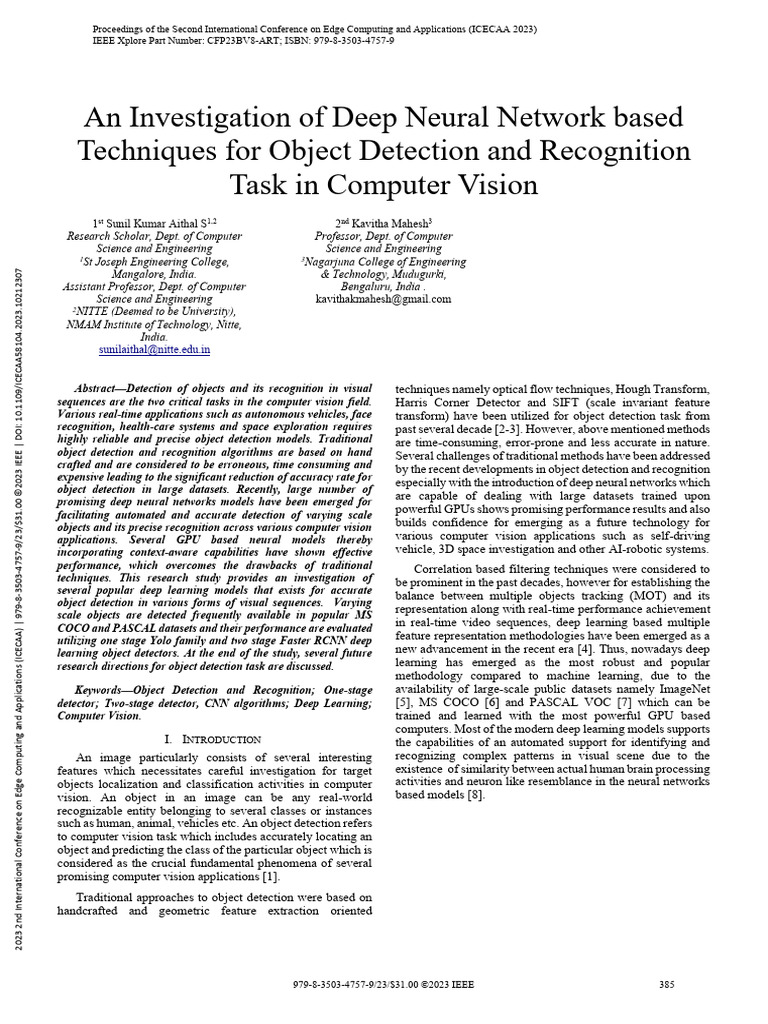 An Investigation Of Deep Neural Network Based Techniques For Object Detection An Pdf Deep