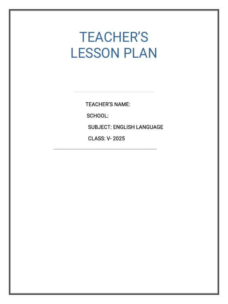 English Languagei STD 5-Lesson Plan SP | PDF